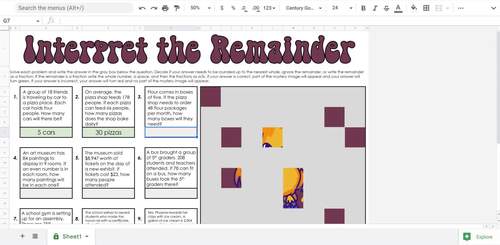 Interpret the Remainder Digital Mystery Puzzle Pixel Art | 5.NBT.6