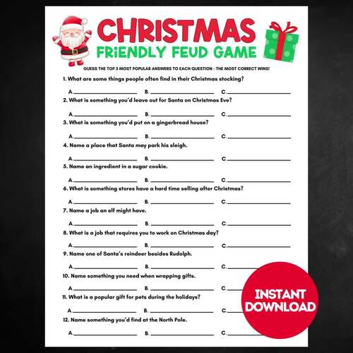 Classroom Christmas Game, Printable Christmas Friendly Feud, Classroom ...