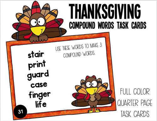 Thanksgiving Compound Words Task Cards by Curious Classroom Adventures
