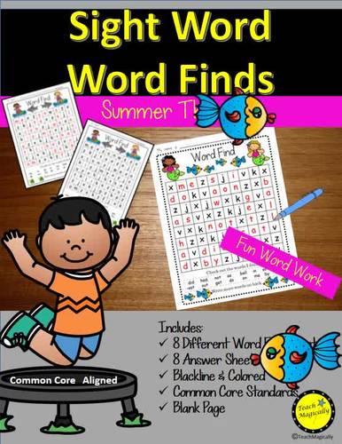 Word Search Summer Sight Words 1st Grade Kindergarten High Frequency Words