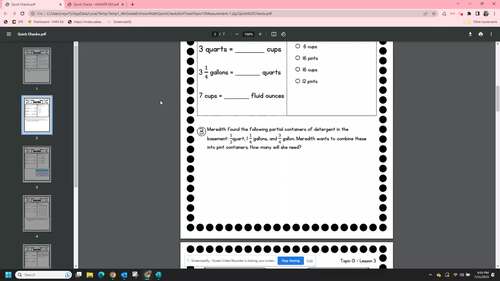 4th Grade EnVision Math Quick Checks/Exit Ticket - Topic 13 (Measurement)