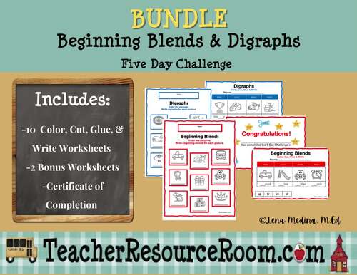 Bundle: Digraphs & Beginning Blends (Color, Cut, Glue, & Write) | TPT