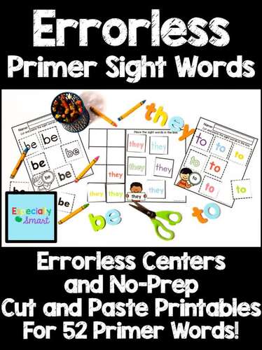 Errorless Primer Sight Words Centers and Worksheets for Special Education