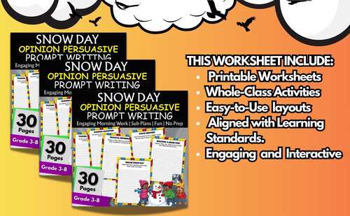 Snow Day Opinion & Prompt Writing Activities Morning Work 4th,5th,6th ...