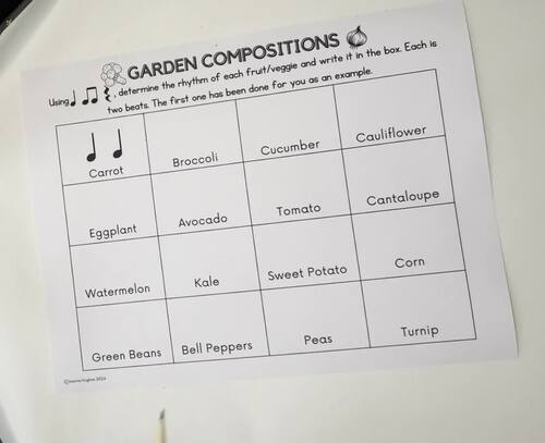 Garden-Themed Rhythm Composition Packet (Print & Go) for Elementary Music