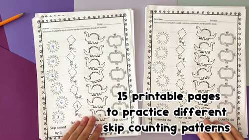 Skip Counting Review Math Worksheets in English and Spanish | Práctica ...