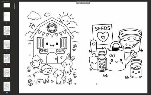 100 Pages Kids Coloring Book Bundle PDF Dream Farm Cute Animal Cartoon ...