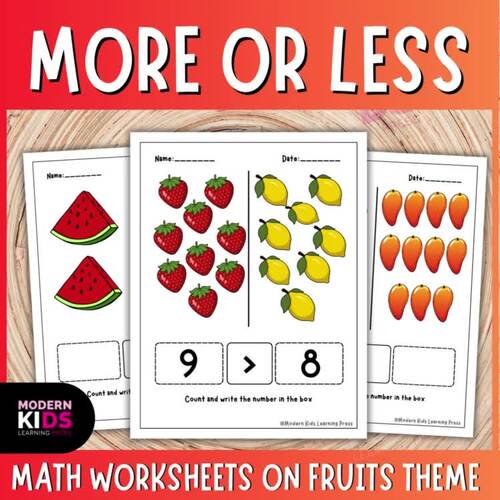 MORE or LESS - Fruits theme Worksheets for Autism Kids | TPT