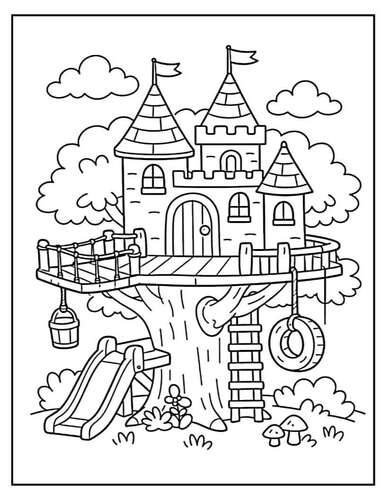 Treehouse Coloring Pages | Fantasy & Whimsical Tree House Sheets ...