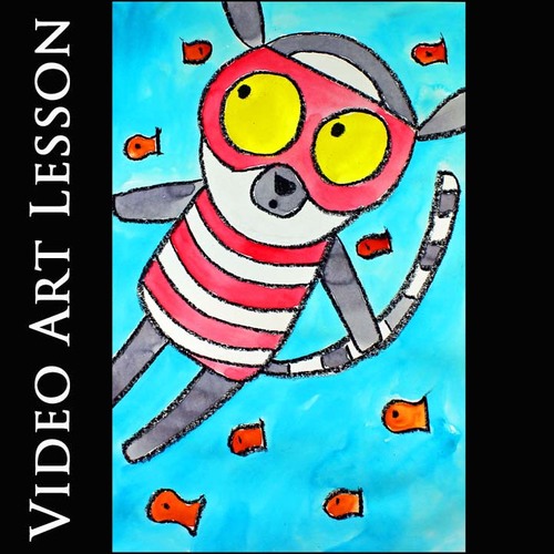 SWIMMING LEMUR Ocean Activity Art Lesson Directed Drawing & Painting ...