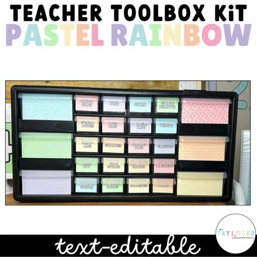 Pastel Rainbow Teacher Toolbox Labels | EDITABLE | Pastel Classroom Decor