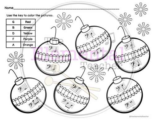 Holiday Ornament Color By Note Bass Clef Music Activity | TPT