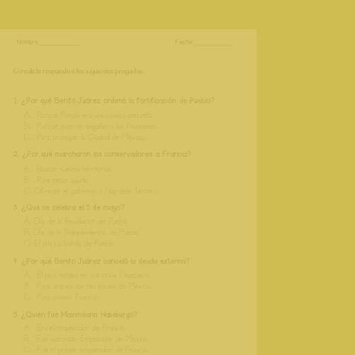Cinco de mayo- Historia de la Batalla de Puebla Comprensión Lectura