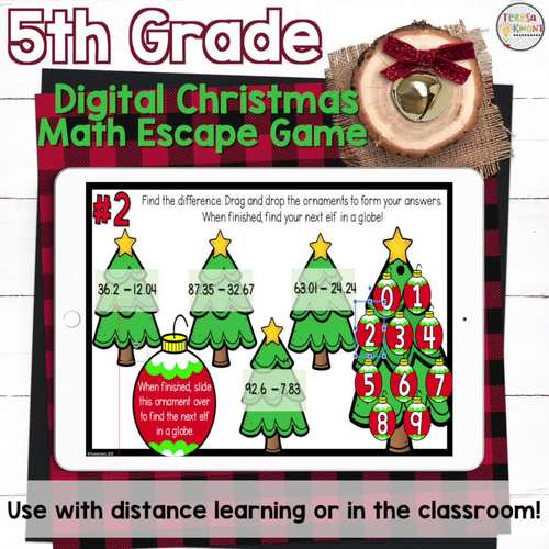 5th Grade Christmas Math Digital Escape Room Breakout | Distance Learning