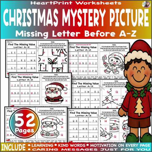 Christmas Mystery Picture : Missing Letter Before A-Z | Kindergarten ...