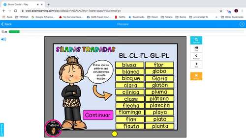 Sílabas Trabadas BL-CL-FL-GL-PL | Spanish Boom Cards by Sra Tatiana