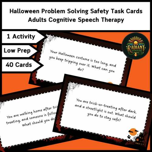 Halloween Problem Solving Safety Task Cards Adults Cognitive Speech Therapy