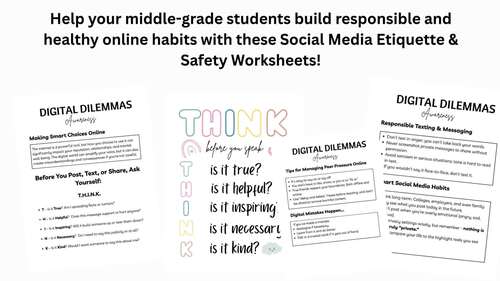 Social Media Etiquette & Safety Worksheets | Cyberbullying | Digital ...