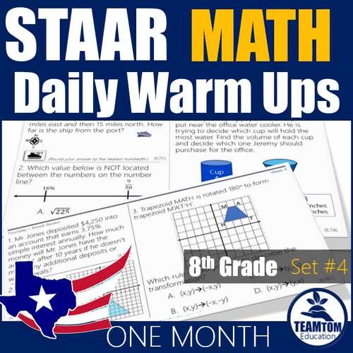 STAAR Math Daily Warm Ups Grade 8 Set #4 by Team Tom | TPT