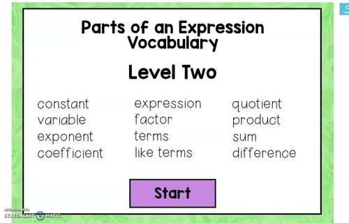 Identifying Parts of an Expression Level 2 Digital Interactive Boom Cards