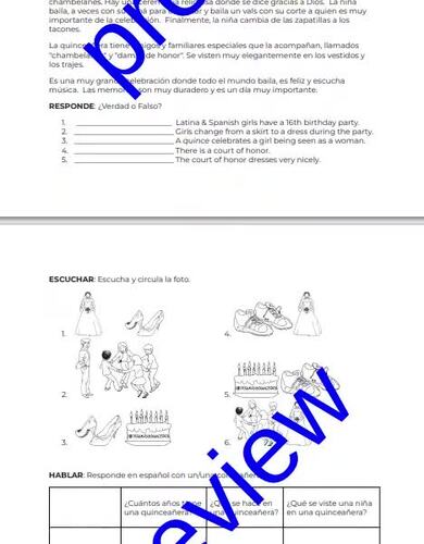 Una Quinceañera - Spanish Quinceañera Lesson w/Reading, Speaking Work ...