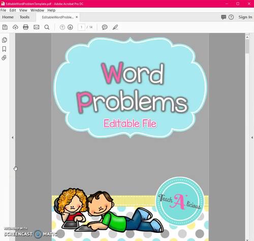 Word Problem Editable Template | in English by TeachAlicious | TpT