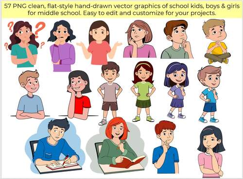 School Kids Illustration Vector Clipart 1, 57 PNG + Editables, Children ...