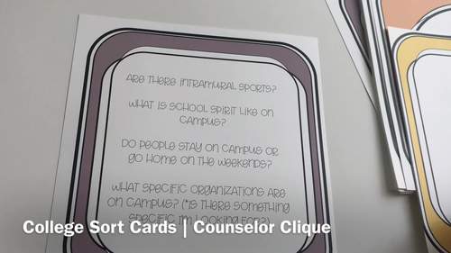 College Sort Cards by Counselor Clique | TPT