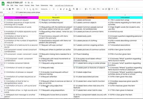 Quick and Easy ABLLS-R Task List Reference | TPT