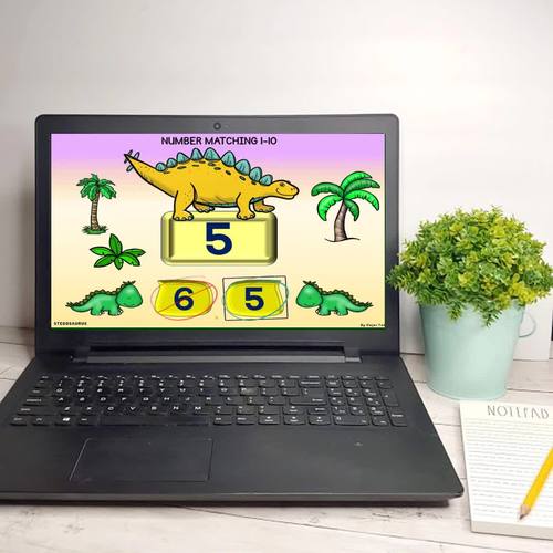 Dinosaurs Math Boom Cards Number Recognition 1 to 10 - Stegosaurus