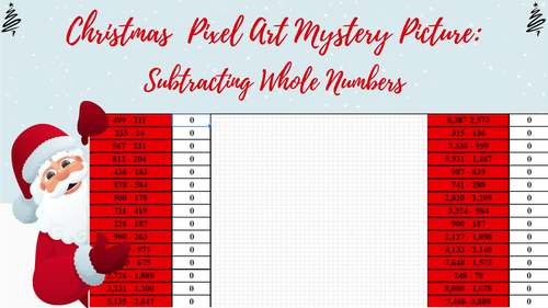 Christmas: Pixel Art Mystery Pic-4th Grade Math-Subtracting Whole Numbers