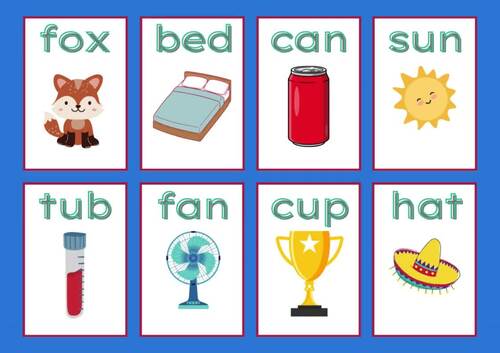 Colorful Illustrated CVC Word Flashcards by professional designer