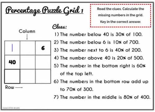 Percent of a Number Activity, Percentage Logic Puzzles 6th Grade Boom ...