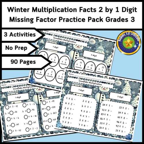 Winter Multiplication Facts 2 by 1 Digit Missing Factor Fluency Pack ...