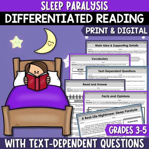 Sleep Paralysis Differentiated Close Reading Passage & Activities ...