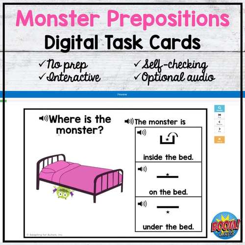 Monster Prepositions Spatial Concepts Boom Cards by Adapting for Autism