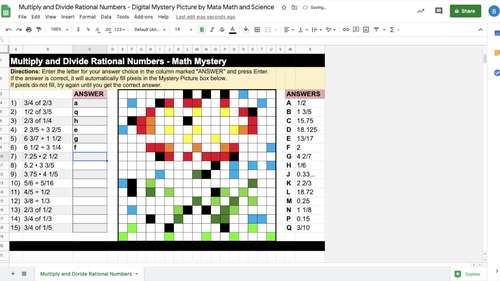 Multiply and Divide Rational Numbers: Math Mystery Picture | TPT