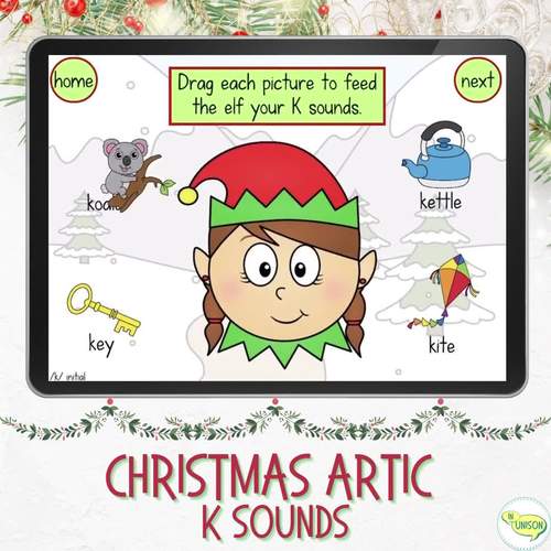 Christmas Articulation Boom Cards™ Feed the Elf K Sounds | TPT