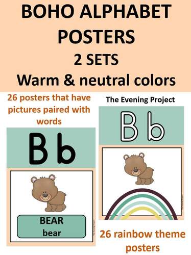 BOHO ALPHABET POSTERS / Warm & neutral colors/ 2 sets of posters