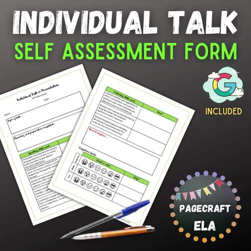 Individual Talk Self Assessment Evaluation and Reflection Form by ...
