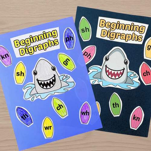 SOR Beginning Digraphs Phonics Craft Kindergarten 1st Grade Shark Craft ...