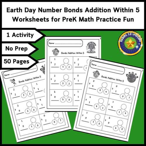 Earth Day Number Bonds Addition Math 5 Fact Fluency Place Value Logic ...