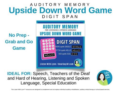 AUDITORY MEMORY For Digits Upside Down Word Game Listening Language DHH