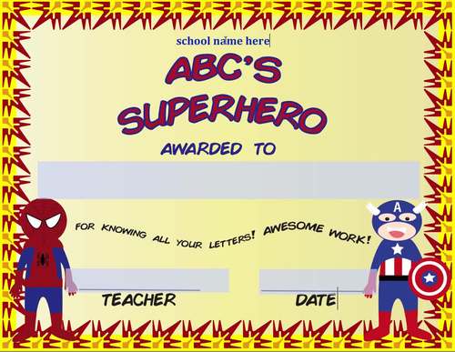 Abc's Superhero editable certificate! Editable PDF for Distance Learning