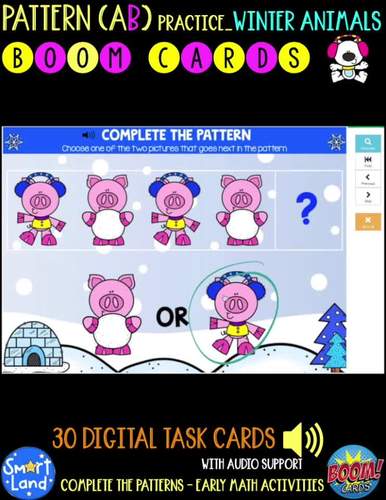 AB Pattern Practice Winter Animals digital cards by Smart Land Printables