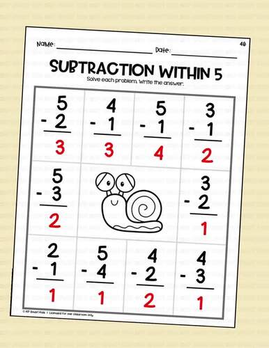 Spring Subtraction Within 5 Worksheets No Prep Math Centers PreK ...