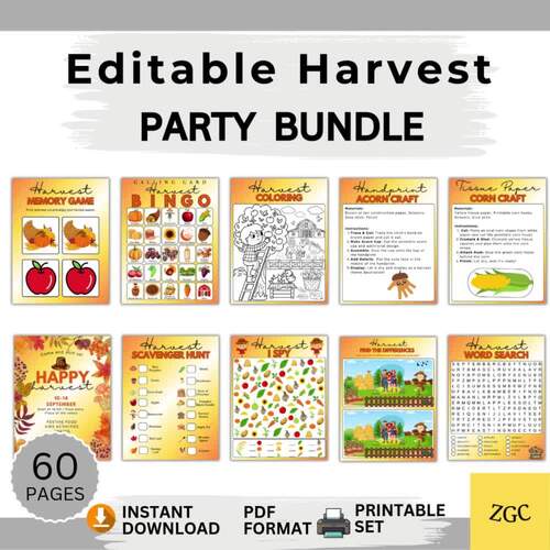 Editable Harvest Party Printable Bundle | Fall Games, Crafts, Banner ...