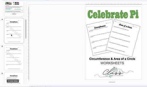 Math Worksheets Circumference & Area of a Circle | Pi Day High School ...