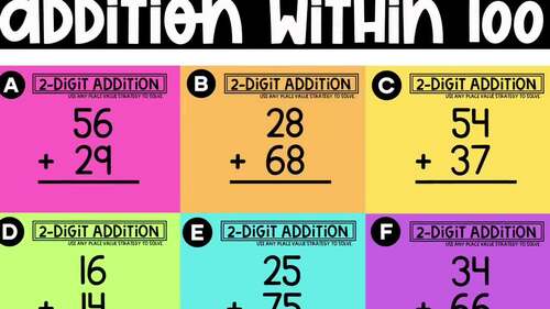 Place Value Strategies | 2-Digit Addition within 100 Task Cards | TPT