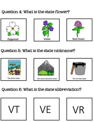 Vermont Quiz and Pre and Post Assessment, 50 States Special Education